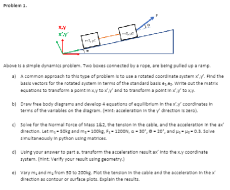 Problem 1. Above is a simple dynamics problem. Two | Chegg.com