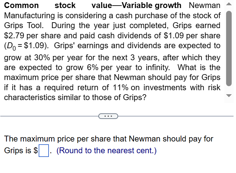Solved Common stock value-Variable growth | Chegg.com