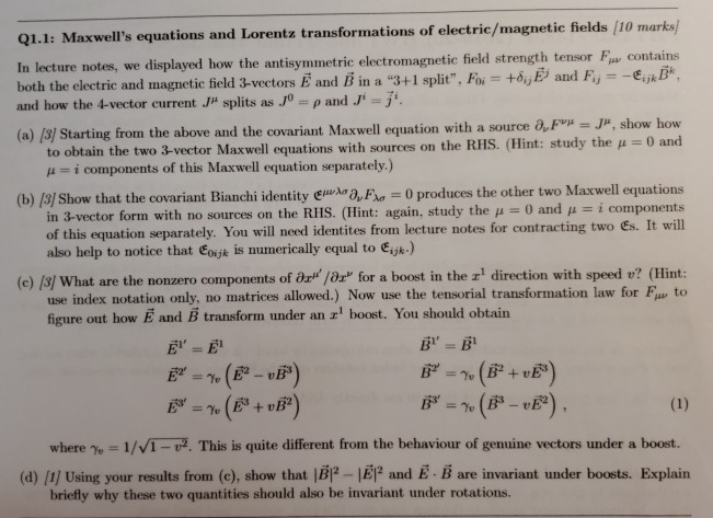 Solved Q1 1 Maxwells Equations And Lorentz Transformations