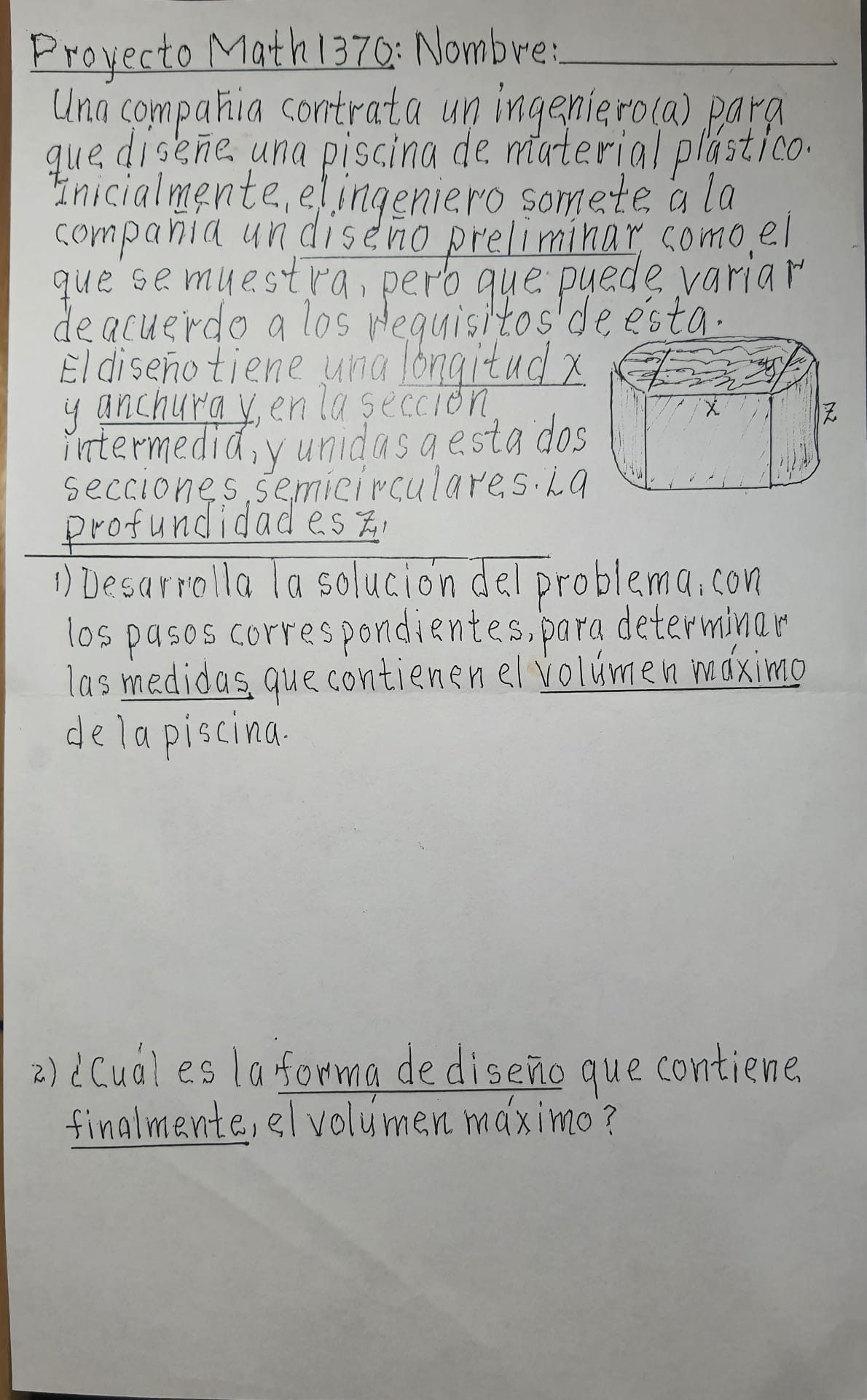 Proyecto Math 1370: Nombre: Una compania contrata un | Chegg.com