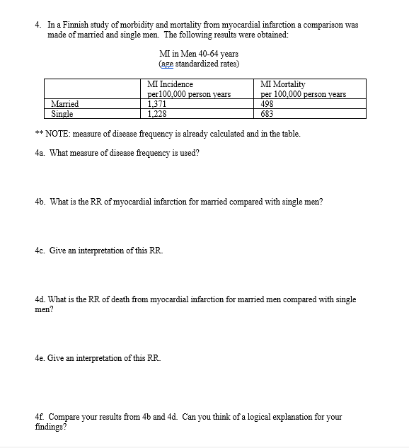 Solved 4. In a Finnish study of morbidity and mortality from | Chegg.com