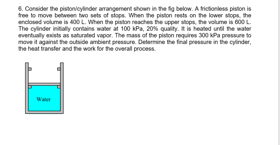 Solved 6. Consider the piston/cylinder arrangement shown in | Chegg.com