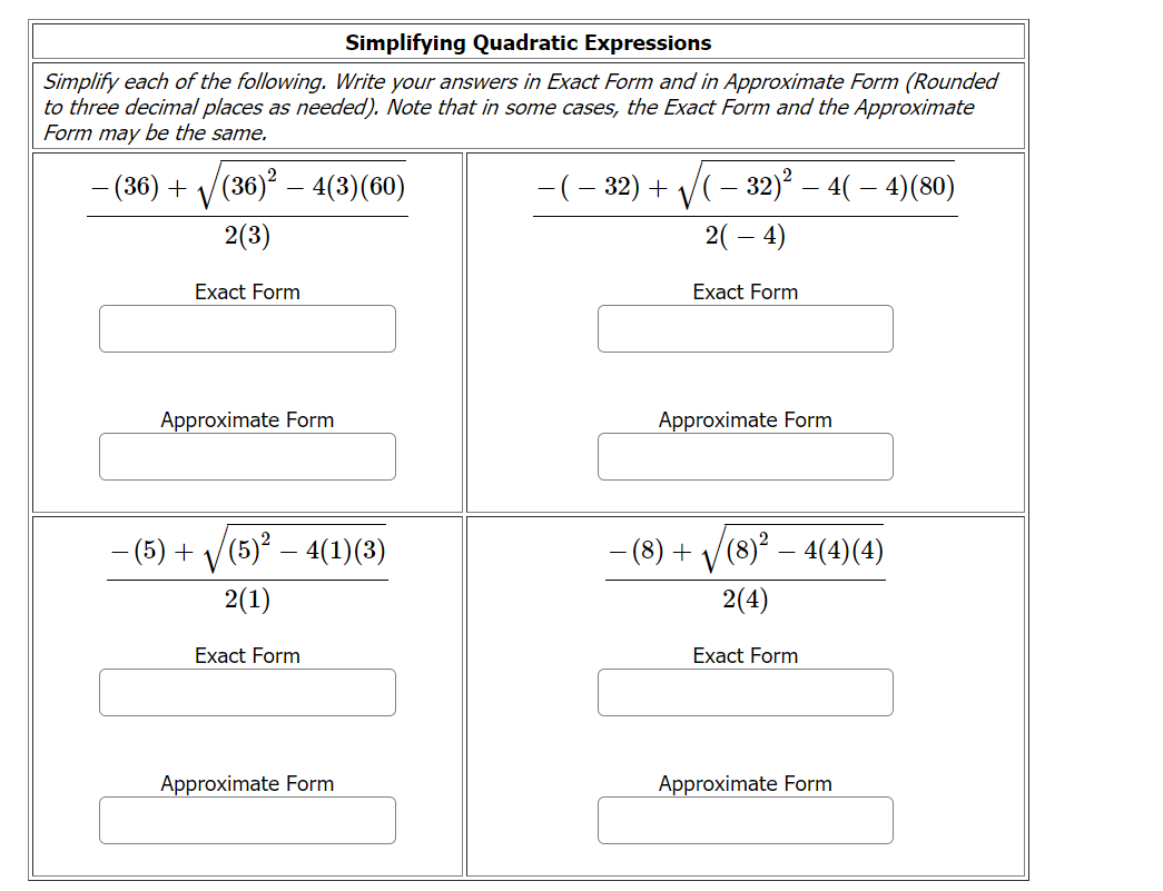 Solved Simplifying Quadratic Expressions Simplify each of | Chegg.com