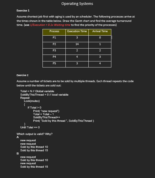 Solved Exercise 1 Assume shortest job first with aging is | Chegg.com