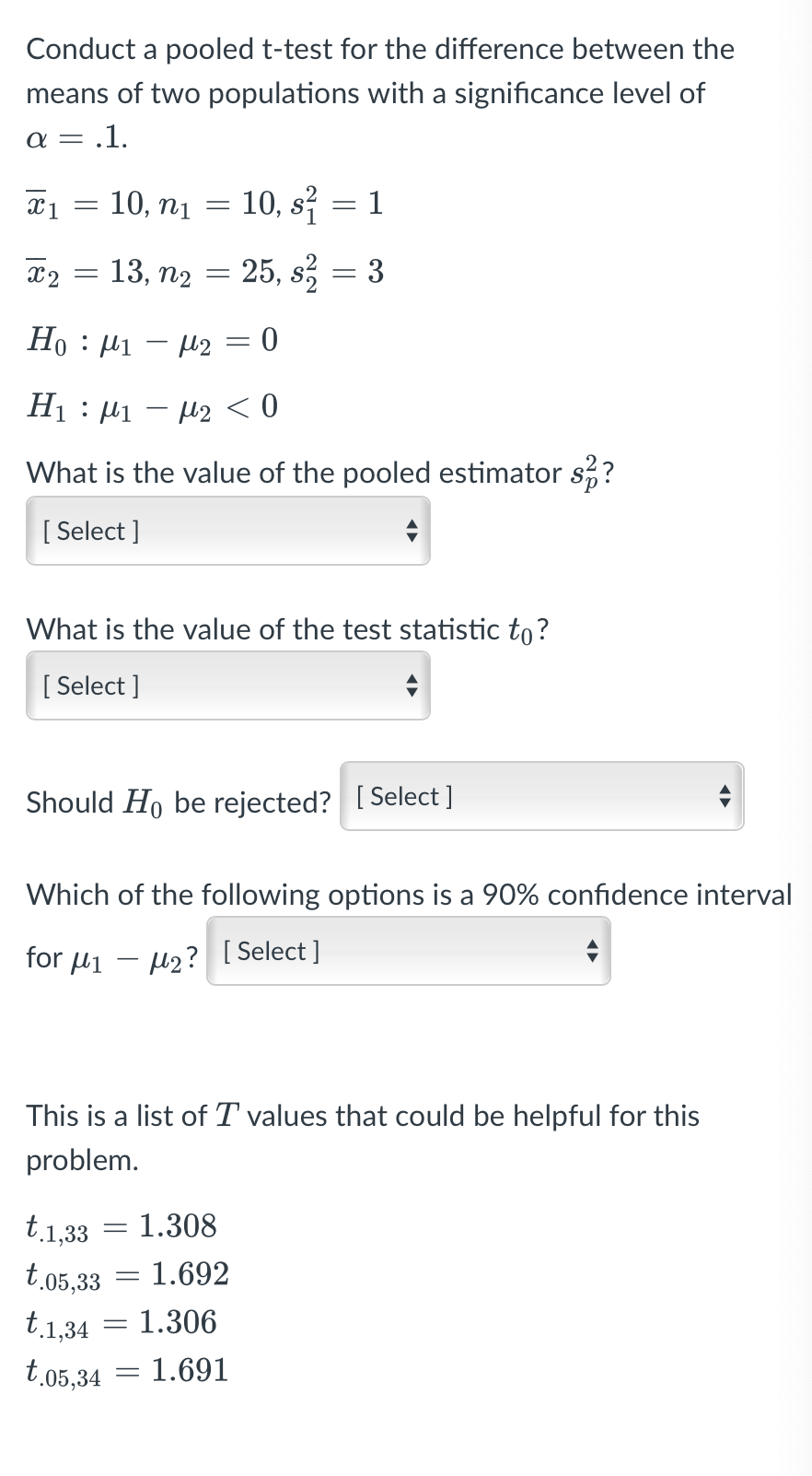 Solved Conduct a pooled t-test for the difference between | Chegg.com