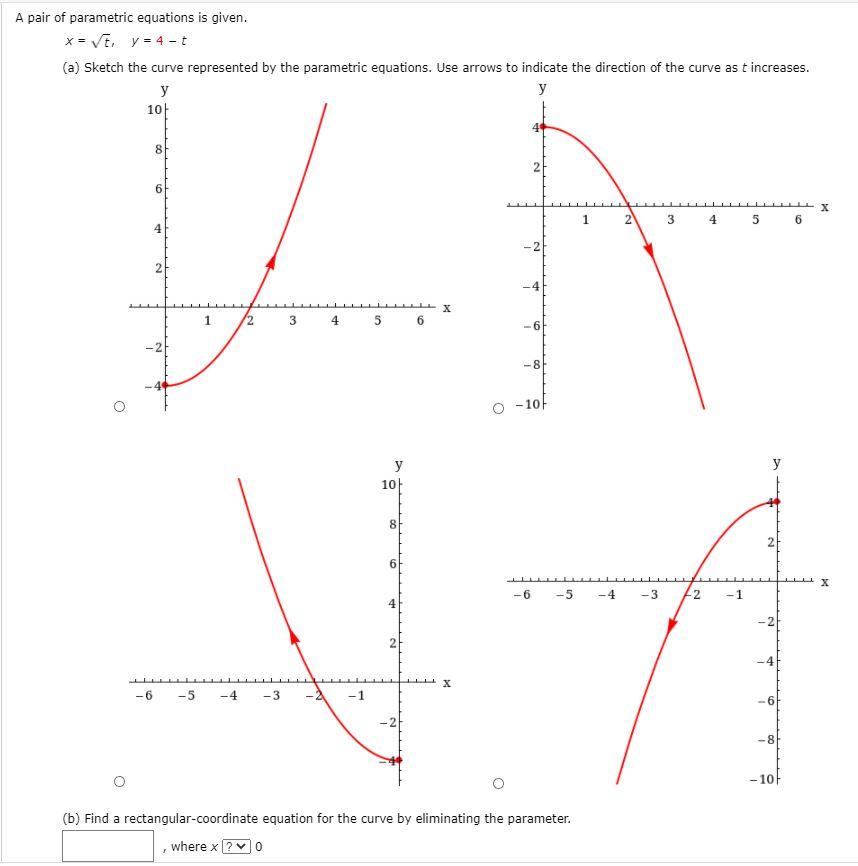 Solved A pair of parametric equations is given. x = | Chegg.com Solved A pair of parametric equations is given. x = | Chegg.com