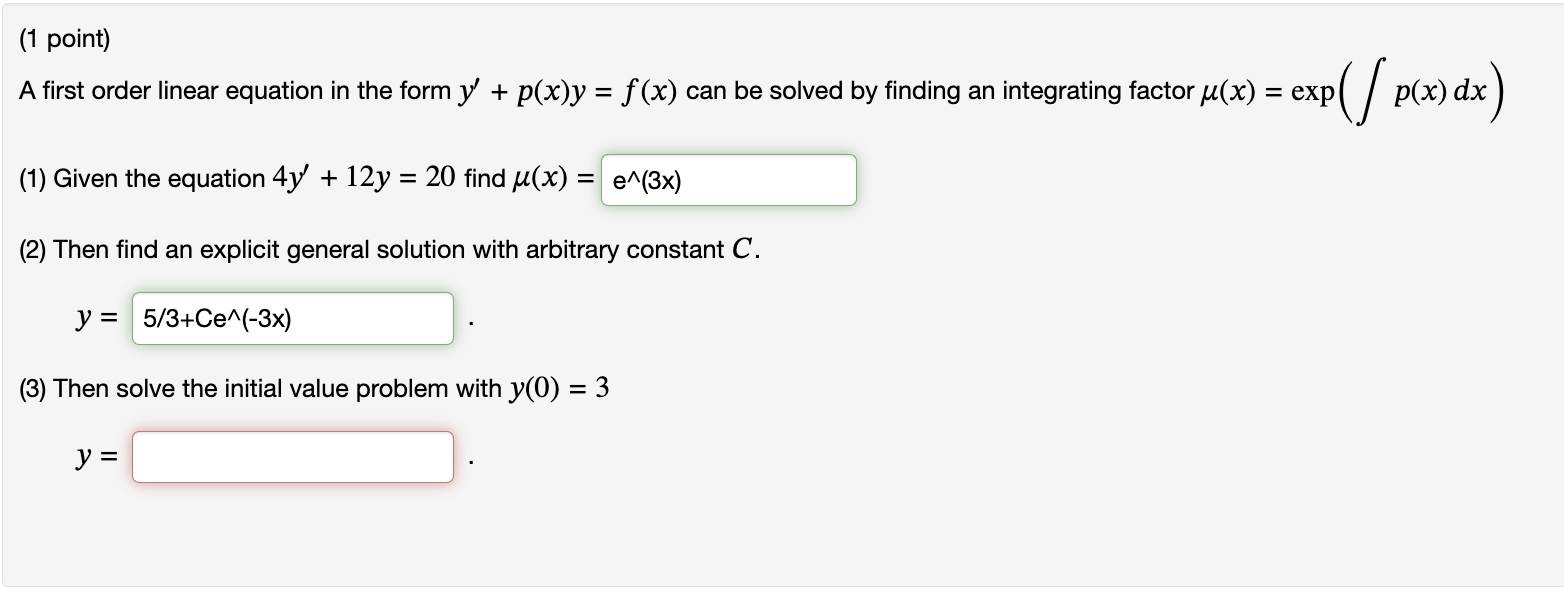 Solved 1 ﻿point A First Order Linear Equation In The Form