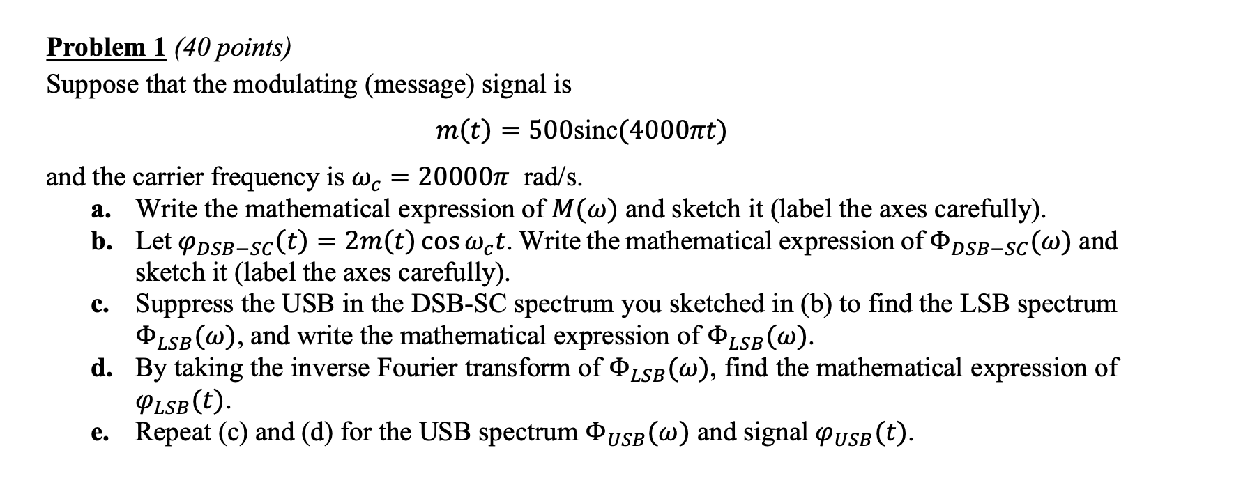 Solved Problem 1 (40 points) Suppose that the modulating | Chegg.com