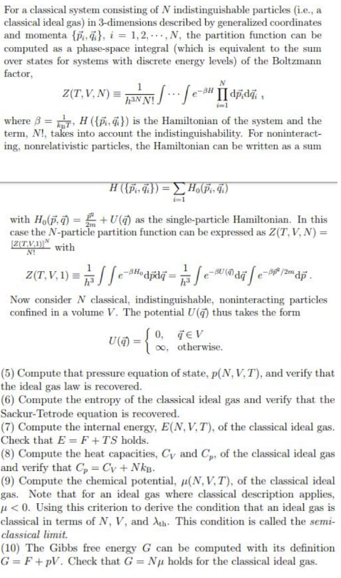 Solved For a classical system consisting of N | Chegg.com