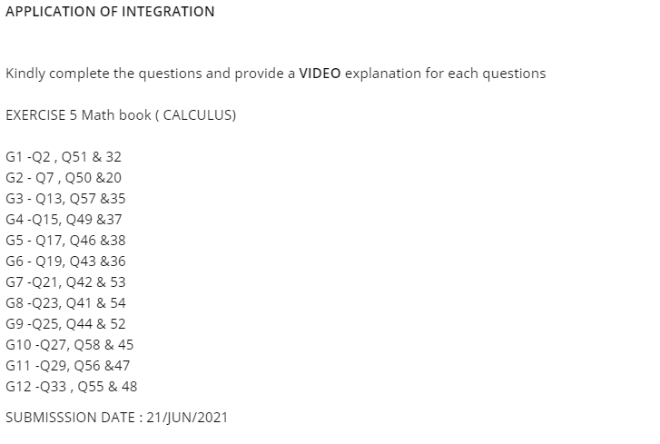 Solved APPLICATION OF INTEGRATION Kindly complete the | Chegg.com