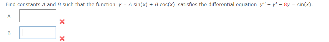 Solved Find constants A and B such that the function y = A | Chegg.com