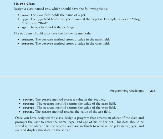 Solved 10. Pet Class Design a class named Pet, which should | Chegg.com