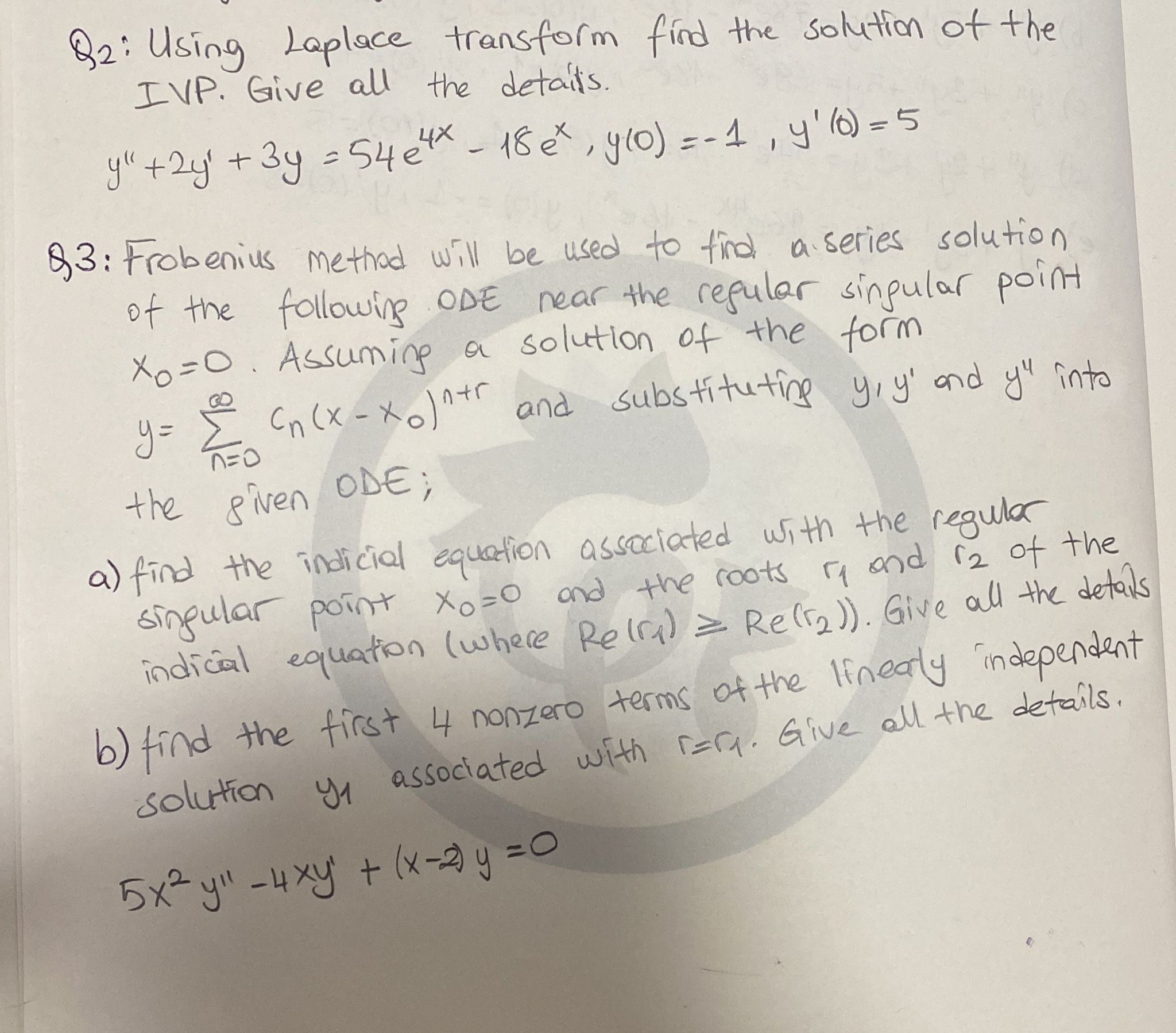 Solved Q2: Using Laplace transform find the solution of the | Chegg.com