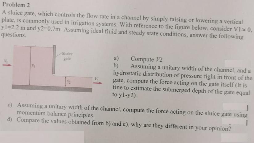 Solved Problem 2 A sluice gate, which controls the flow rate | Chegg.com