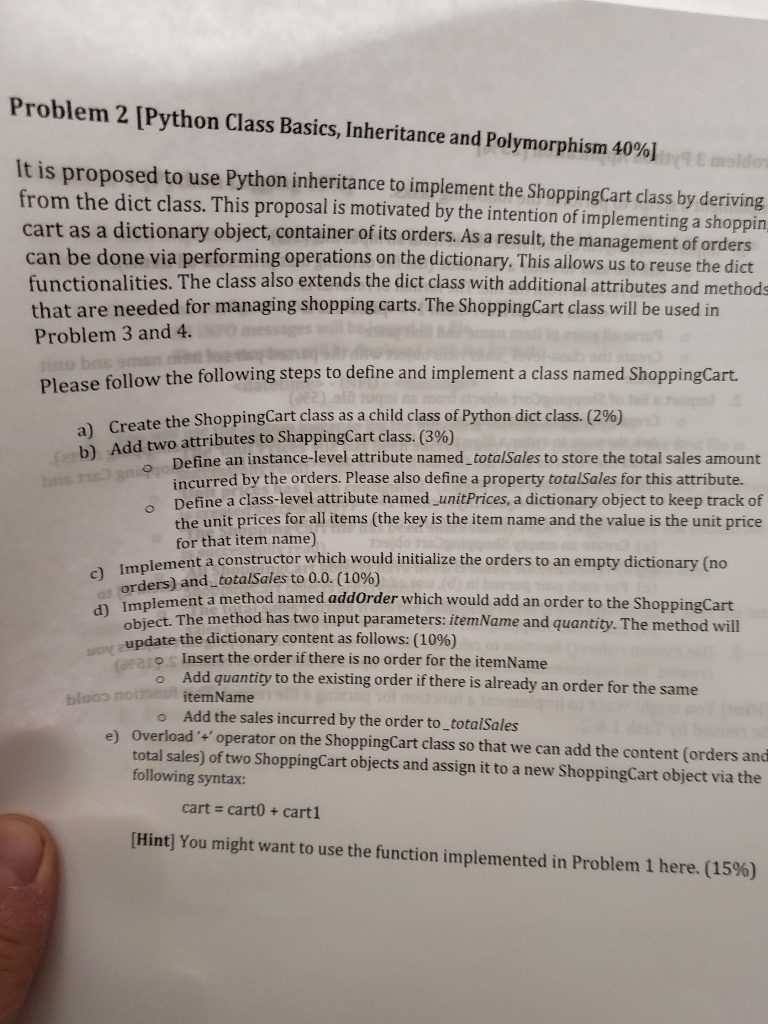 Solved Problem 2 Python Class Basics Inheritance And Chegg