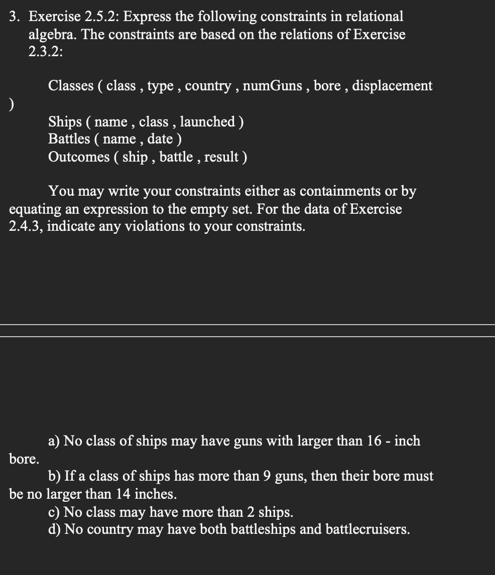 Solved 3. Exercise 2.5.2: Express the following constraints | Chegg.com