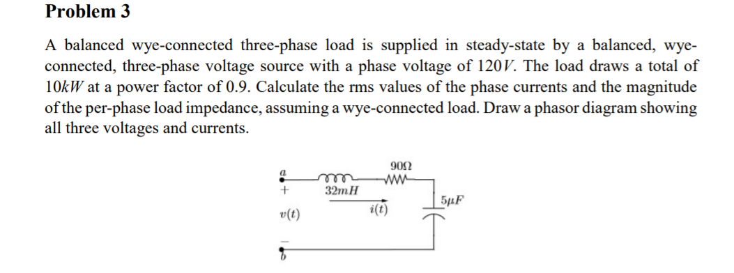 Solved Problem 3 A balanced wye-connected three-phase load | Chegg.com