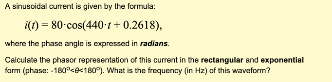 Solved A sinusoidal current is given by the formula: i(t) | Chegg.com