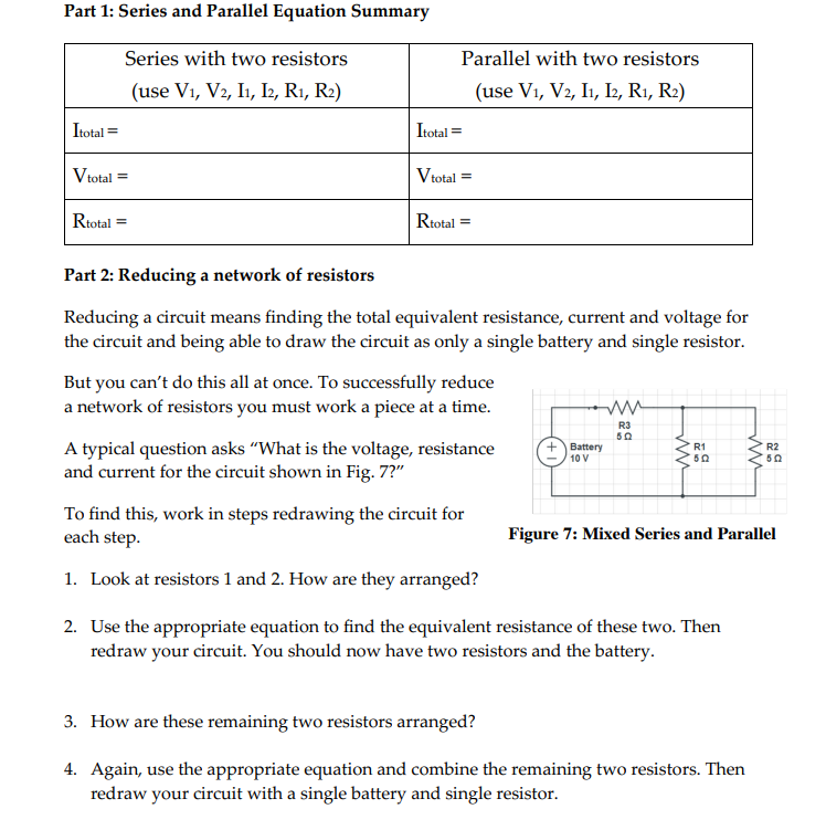 Solved Part 1: Series and Parallel Equation Summary Series | Chegg.com