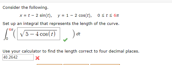 Solved Consider the following. x = t - 2 sin(t), y = 1 - 2 | Chegg.com