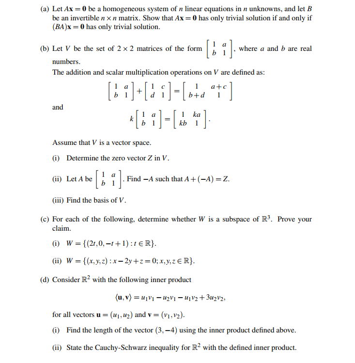 Solved (a) Let Ax=0 be a homogeneous system of n linear | Chegg.com