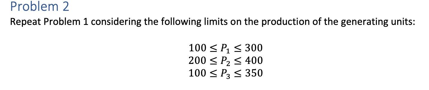 Solved Problem 1 The cost functions of the three generating | Chegg.com
