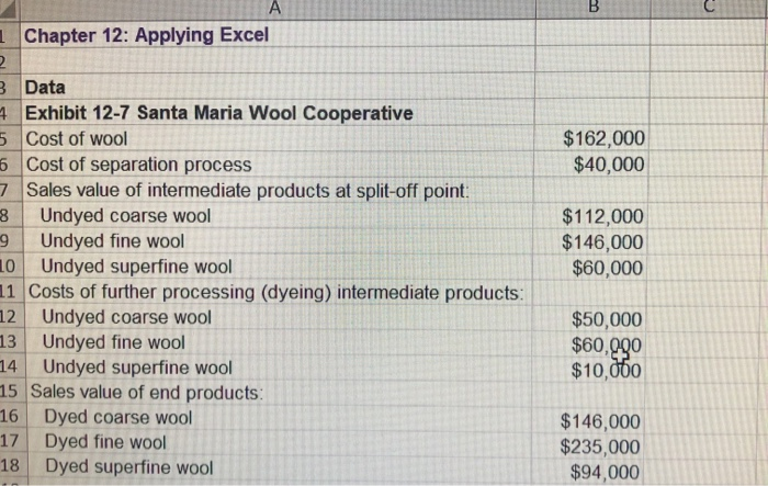 Solved Chapter 12: Applying Excel $162,000 $40,000 3 Data | Chegg.com