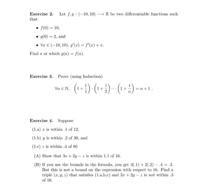 Solved Exercise 2. Let f.g: (-10, 10)R be two differentiable | Chegg.com