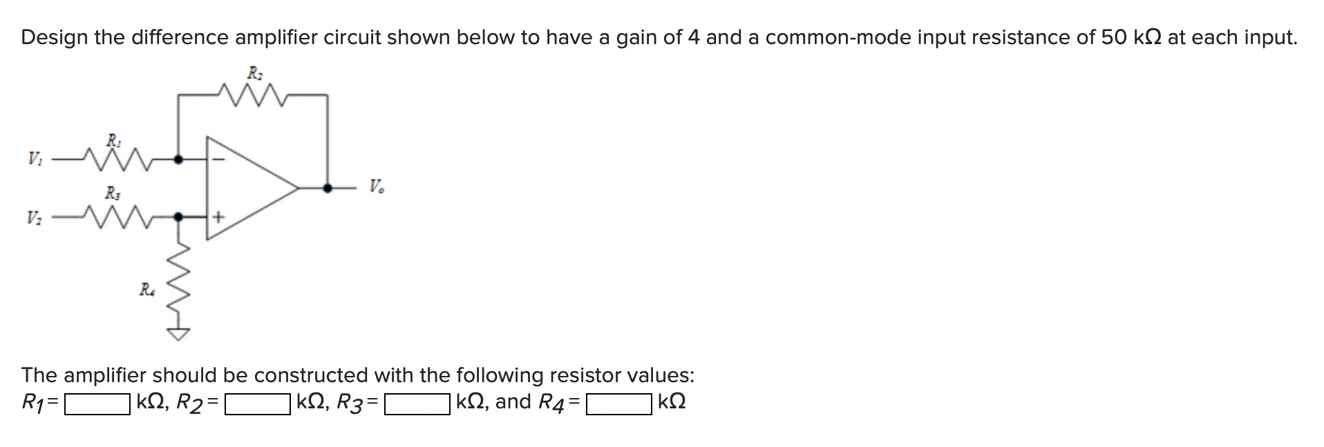 Solved Design the difference amplifier circuit shown below | Chegg.com