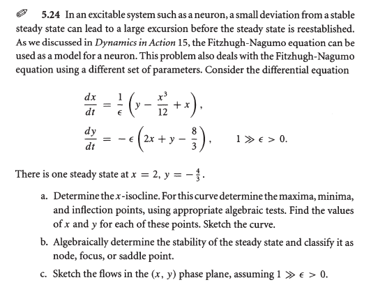 Solved 5.24 In an excitable system such as a neuron, a small | Chegg.com