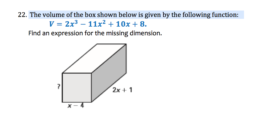 Solved 22. The volume of the box shown below is given by the | Chegg.com
