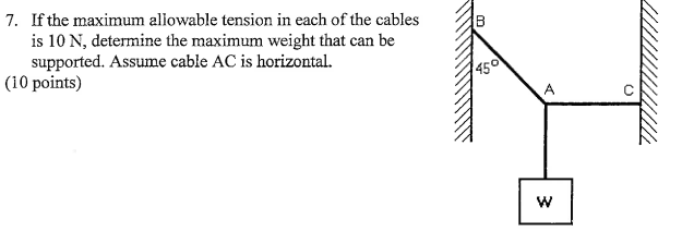 Solved 7. If the maximum allowable tension in each of the | Chegg.com