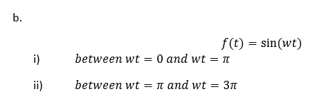 Solved b. f(t)=sin(wt) i) between wt=0 and wt=π ii) between | Chegg.com
