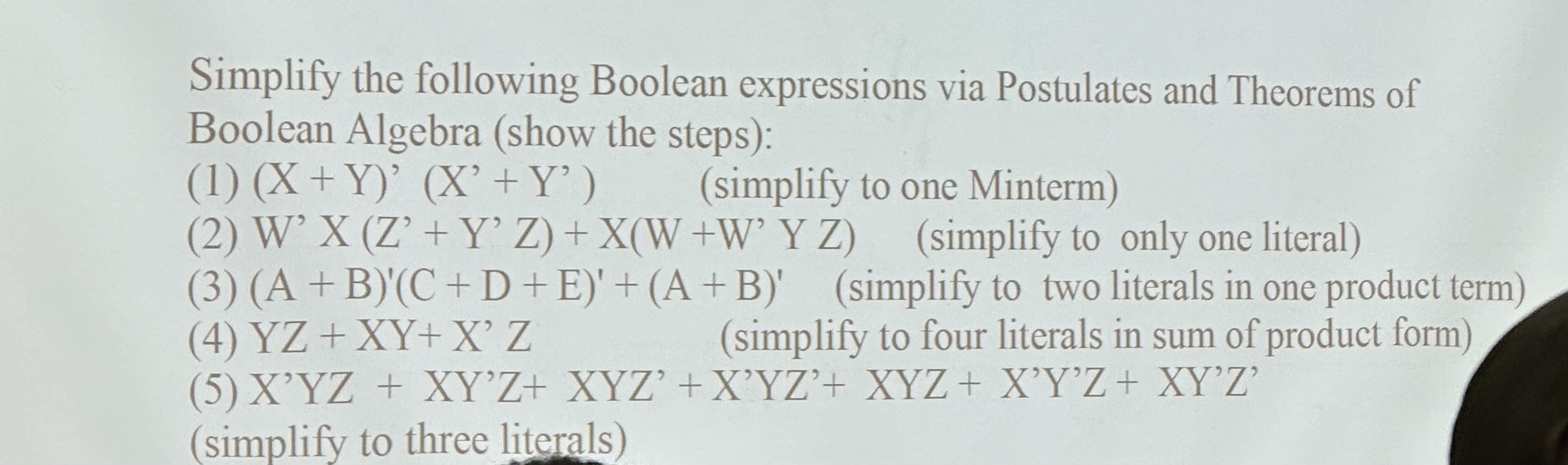 Solved Simplify The Following Boolean Expressions Via 