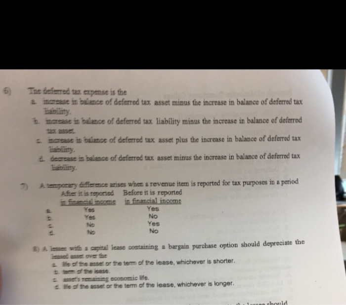 Solved The deferred tax expense is the a. increase in | Chegg.com