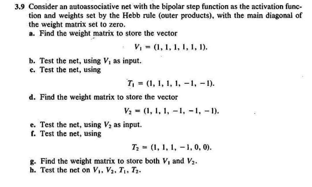 Solved 3.9 Consider an autoassociative net with the bipolar | Chegg.com