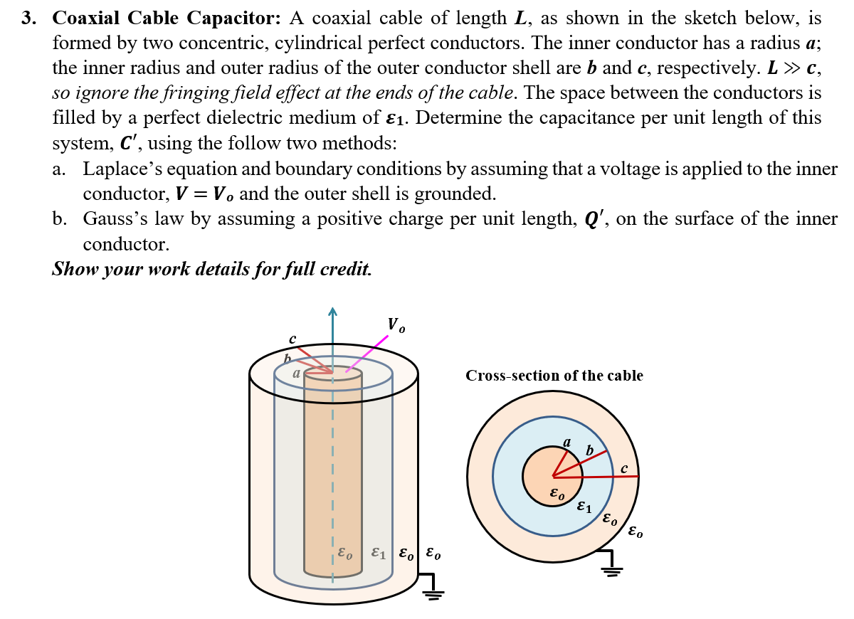 Solved 3. Coaxial Cable Capacitor: A coaxial cable of length | Chegg.com