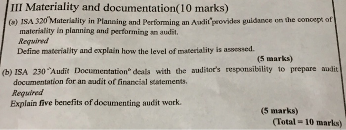 Solved (a) ISA 320 "Materiality in Planning and Performing | Chegg.com