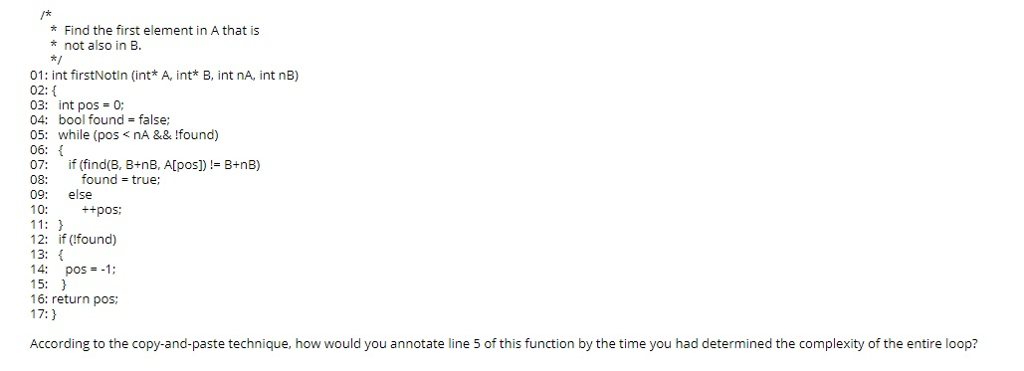 Solved * Find the first element in A that is * not also in B | Chegg.com