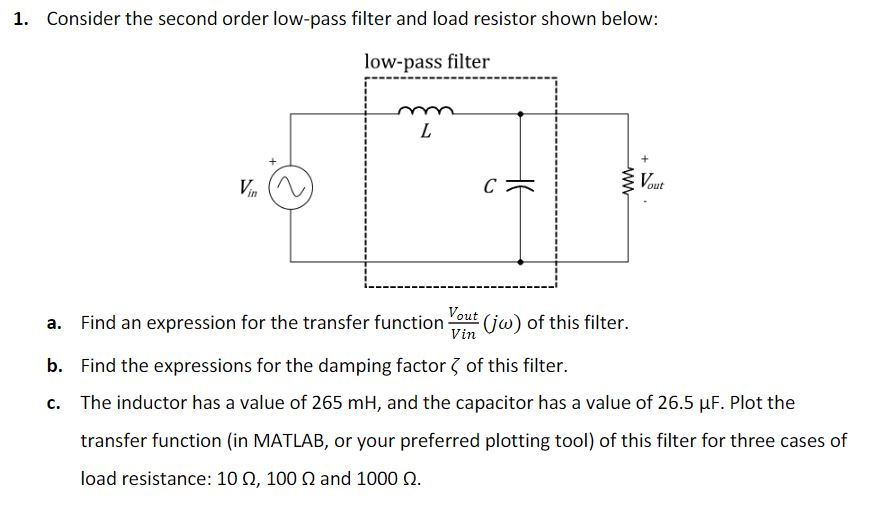 Solved Consider the second order low-pass filter and load | Chegg.com