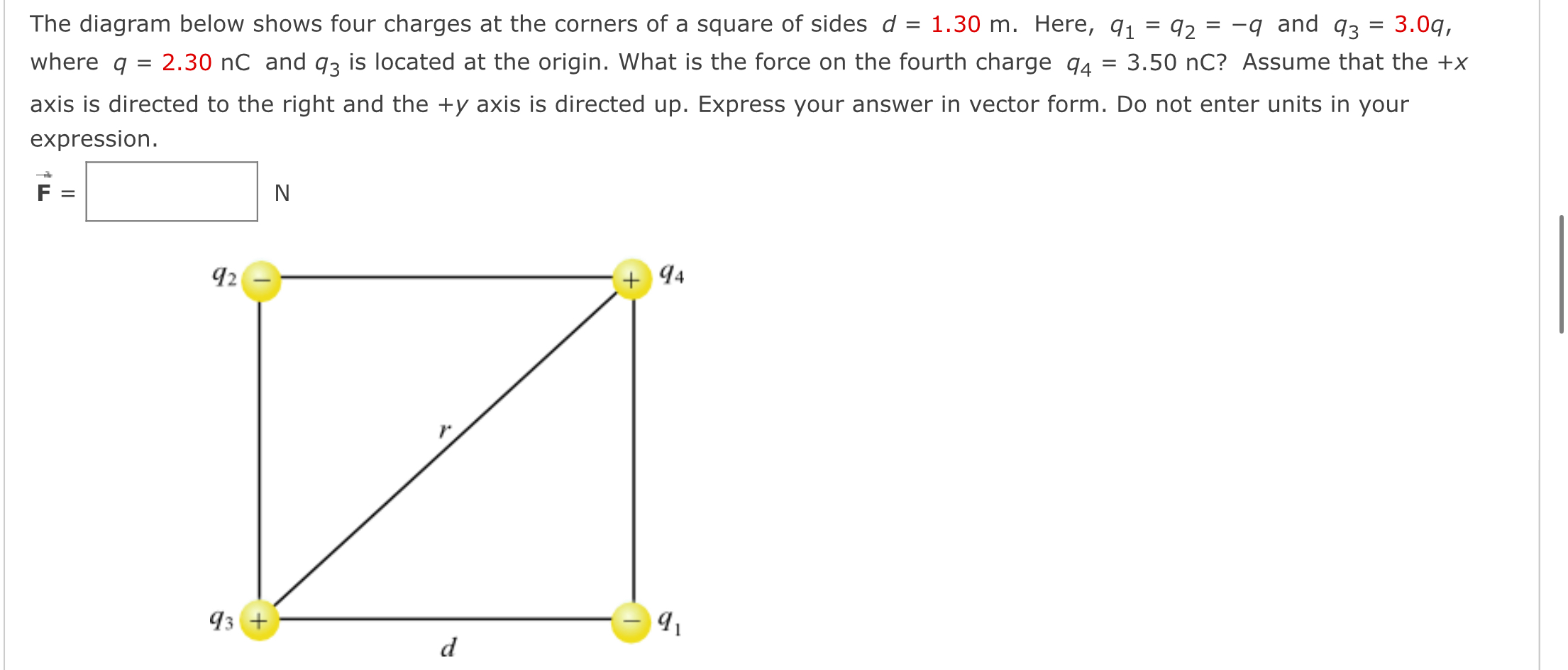 Solved The diagram below shows four charges at the corners | Chegg.com