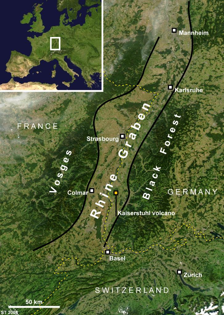 Solved This is a Google Earth view of the Rhine Graben in | Chegg.com