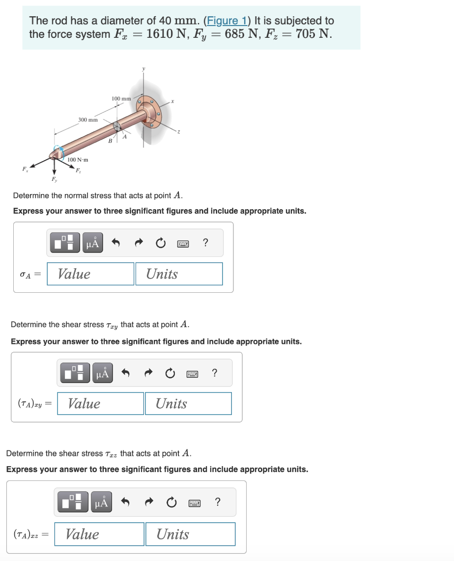 Solved The rod has a diameter of 40 mm. (Figure 1 ) It is | Chegg.com