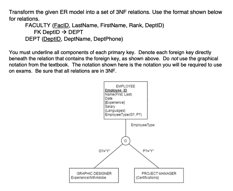 Solved Transform the given ER model into a set of 3NF | Chegg.com