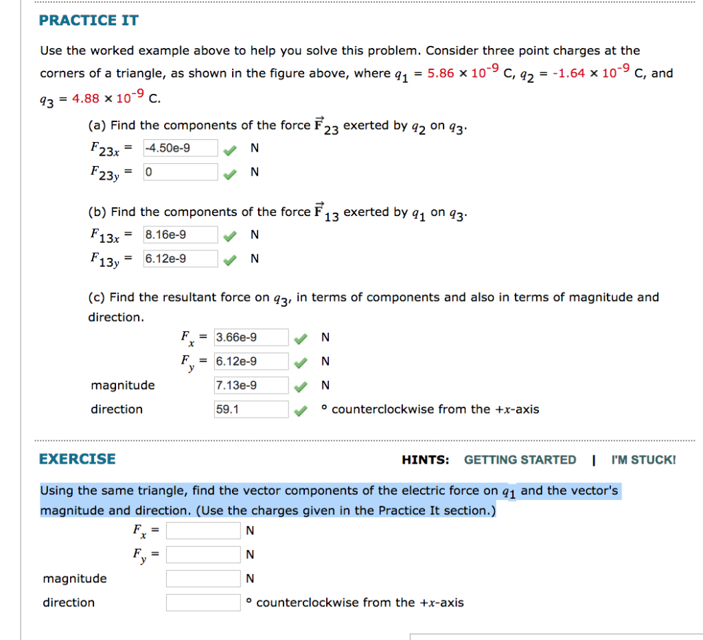 Solved Find The Vector Components Of The Electric Force On 8713