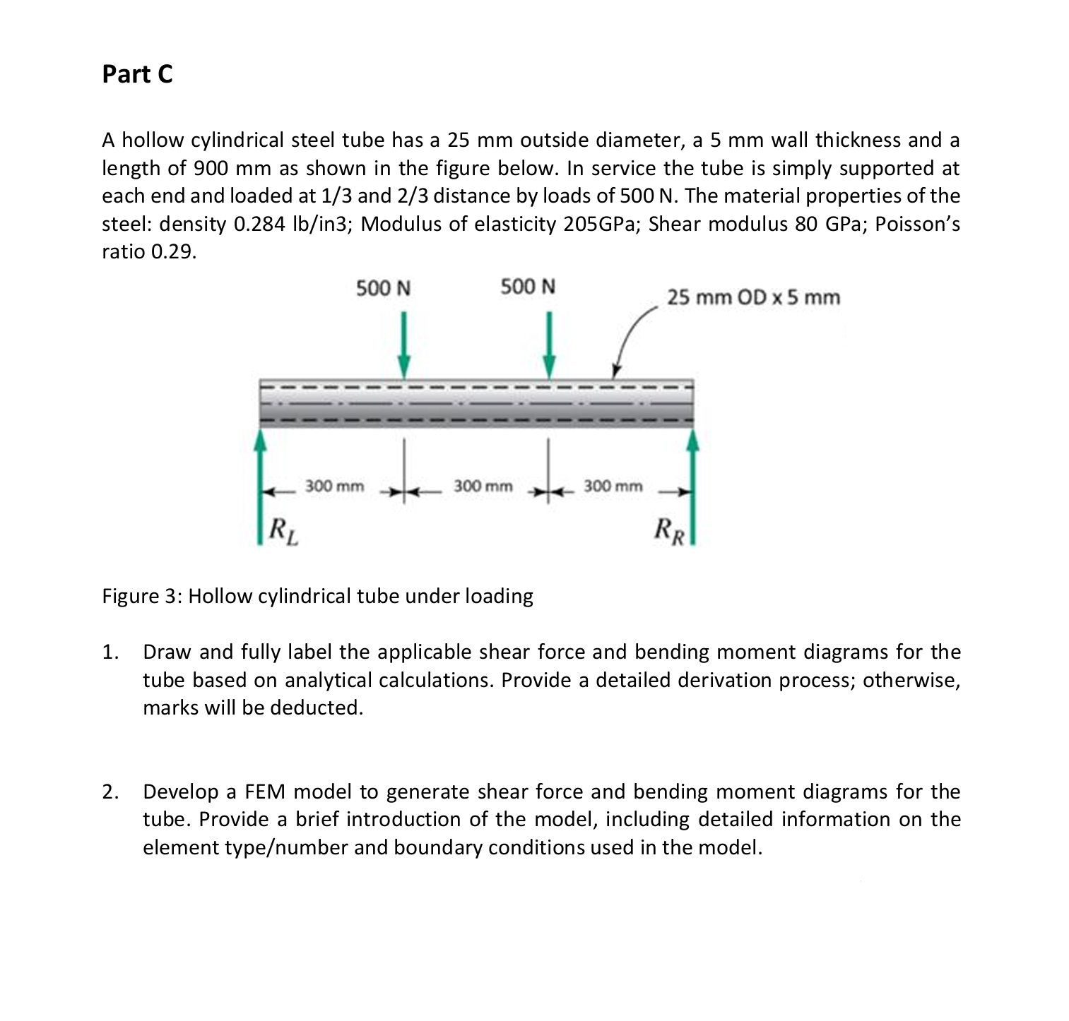 Solved Part C A hollow cylindrical steel tube has a 25 ﻿mm | Chegg.com