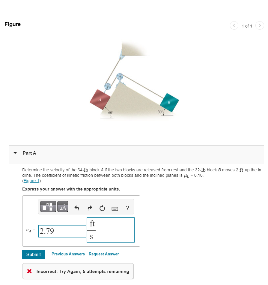 Solved FigurePart ADetermine the velocity of the 64-lb block | Chegg.com