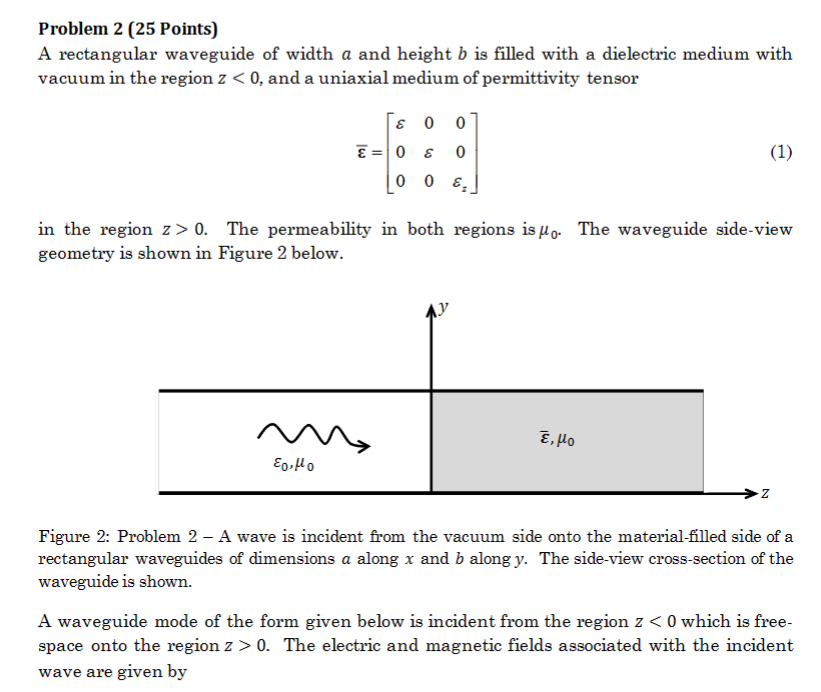 Solved Problem 2 (25 Points) A rectangular waveguide of | Chegg.com