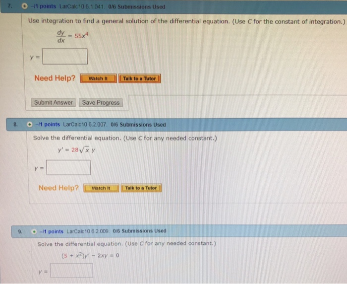 Solved 7.。-11 points LarCalc 106 1 041 0/6 Submissions Used | Chegg.com Solved 7.。-11 points LarCalc 106 1 041 0/6 Submissions Used | Chegg.com