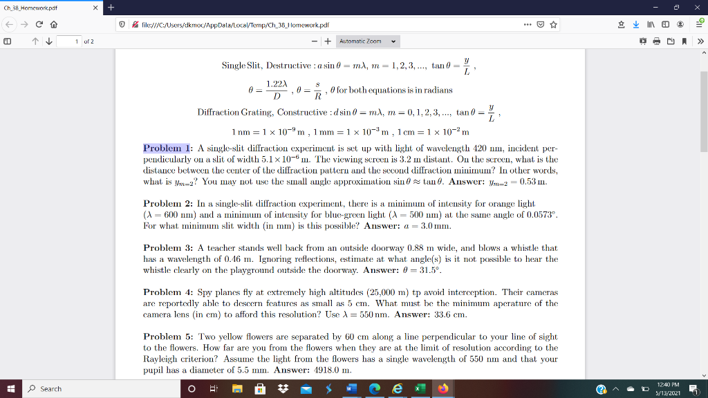 Solved Problem 1:A single-slit diffraction experiment is set | Chegg.com